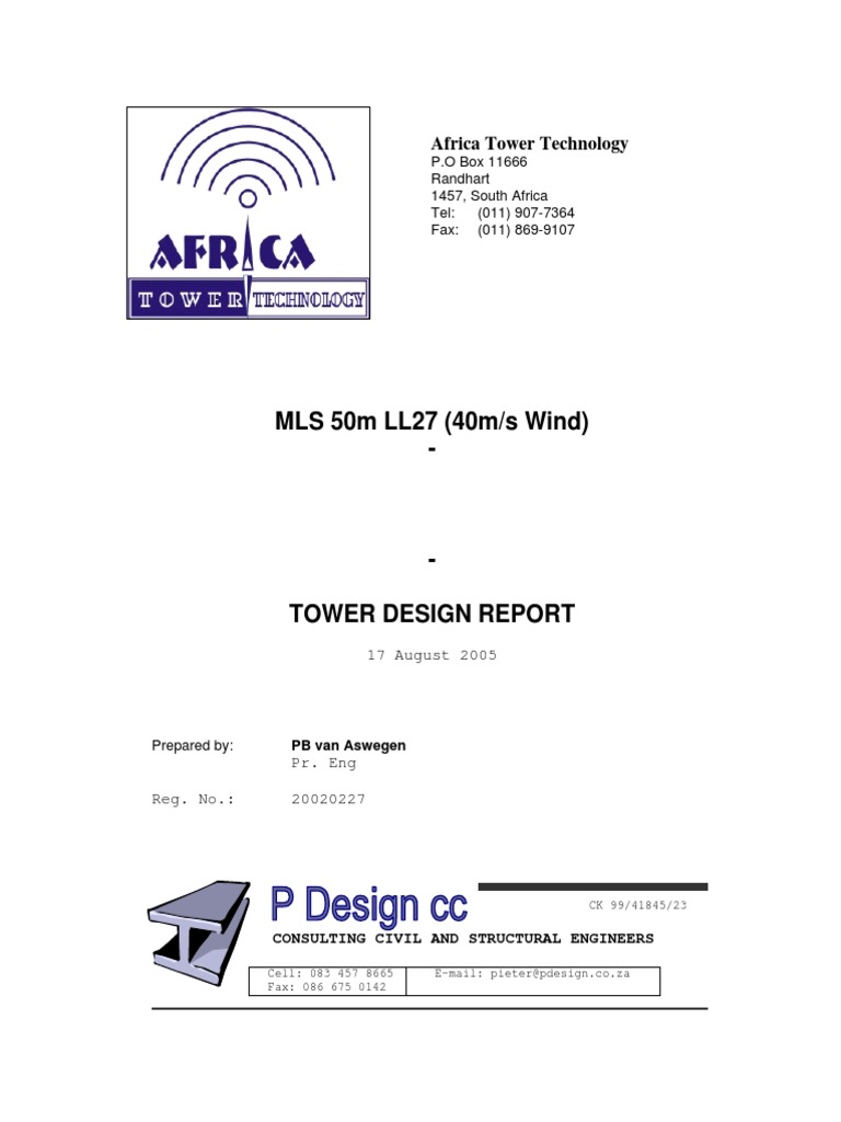Tower Design Report for a 50m Lattice Tower for Wind Loading up to 50m ...