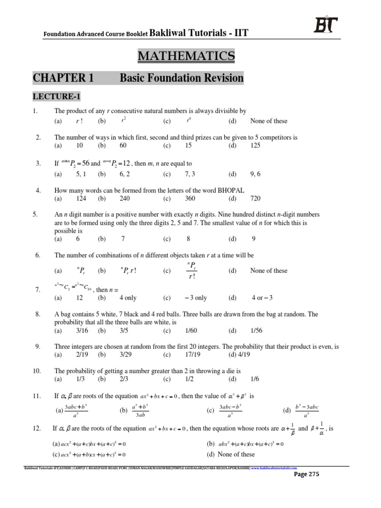 Mathematics: CHAPTER 1 Basic Foundation Revision | PDF | Complex Number ...