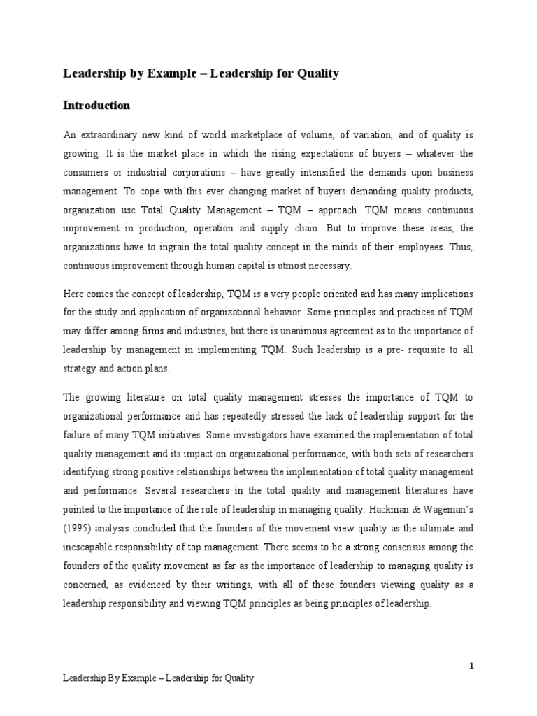 Leadership for Total Quality Management | PDF | Leadership ...