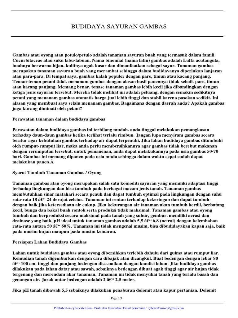 Budidaya Sayuran Gambas: Page 1/3 | PDF