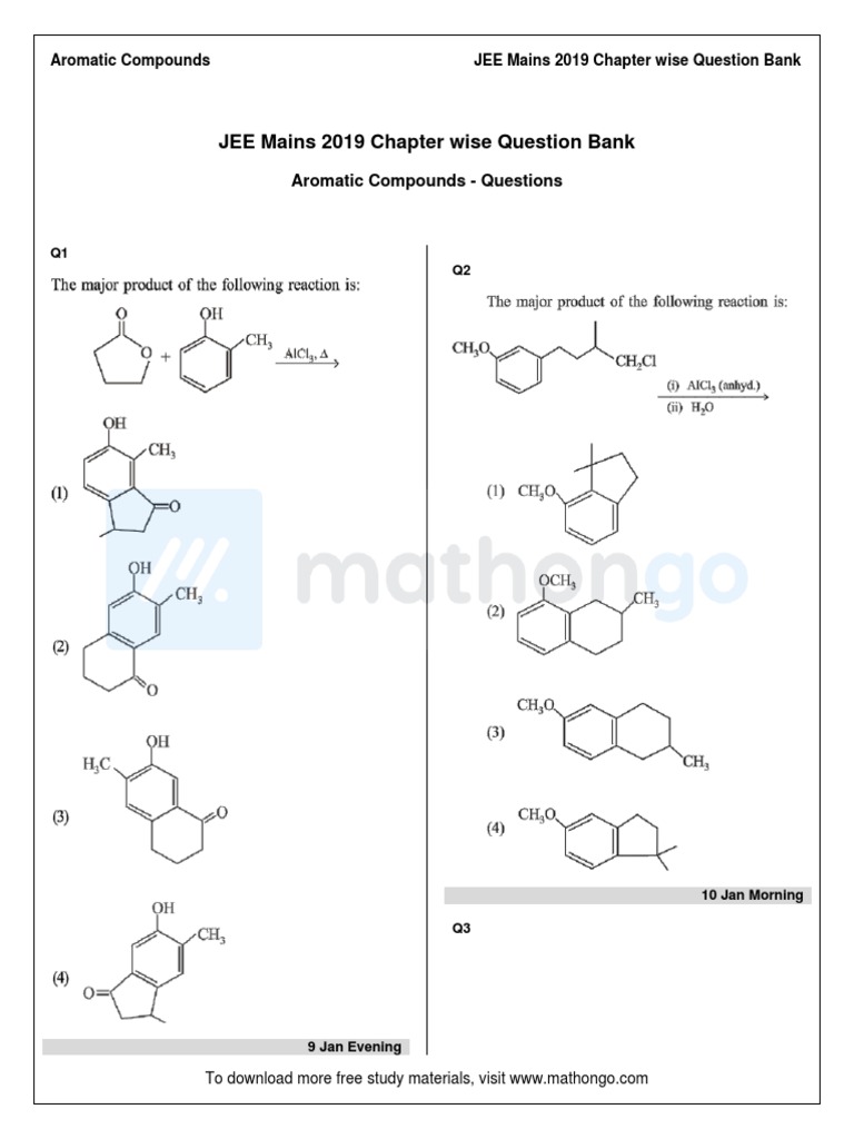 JEE Mains 2019: Aromatic Compounds Q&A | PDF
