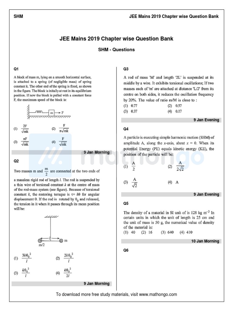 CQB Physics Jee Main 2019 SHM | PDF
