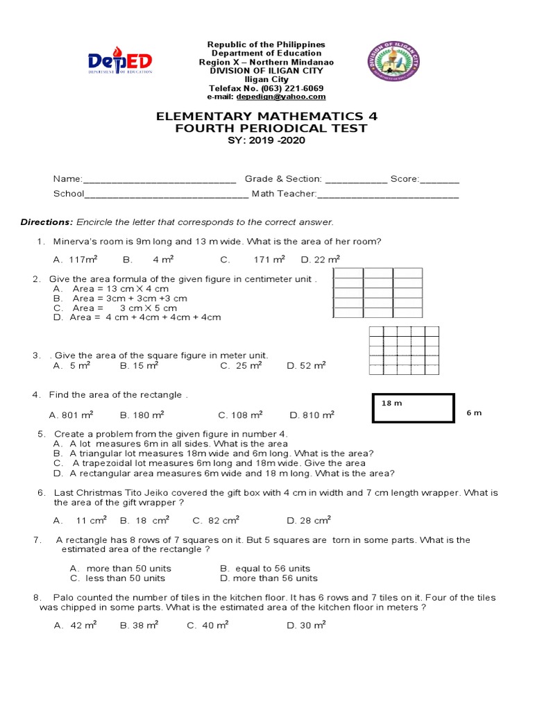 Elementary Mathematics 4 Fourth Periodical Test: Directions: Encircle ...