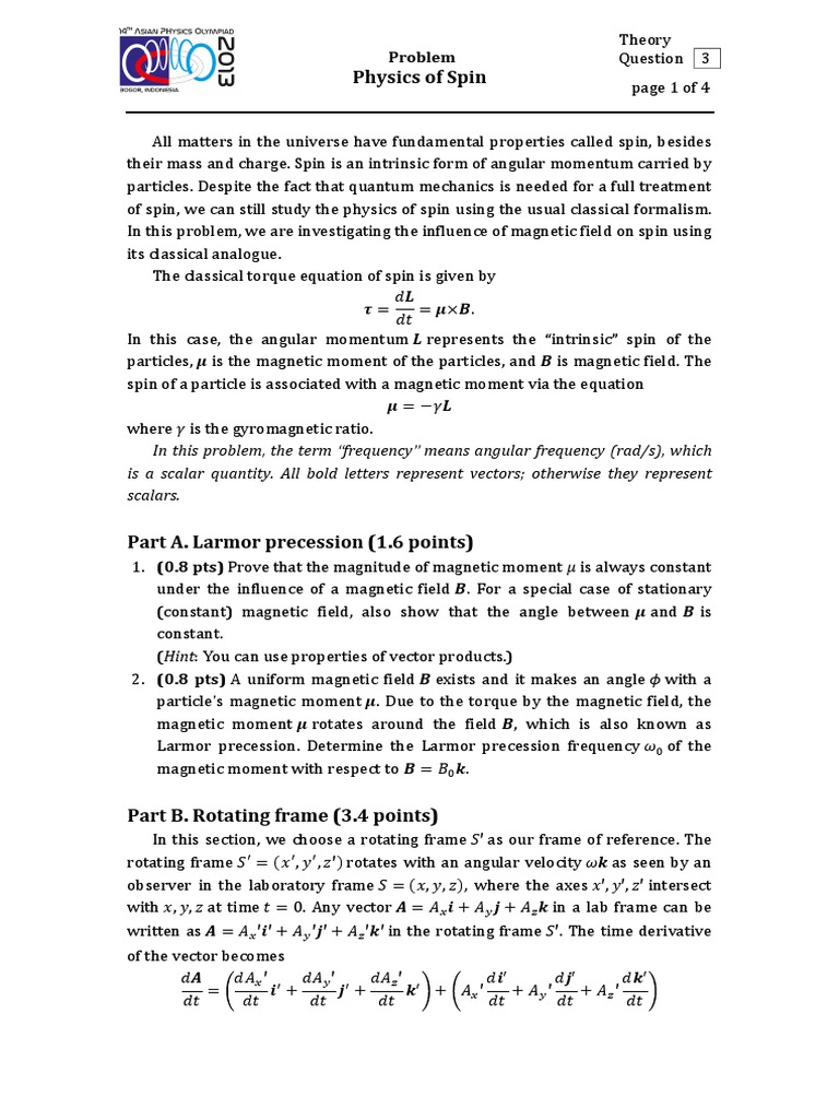Physics of Spin: Problem | PDF | Spin (Physics) | Field (Physics)