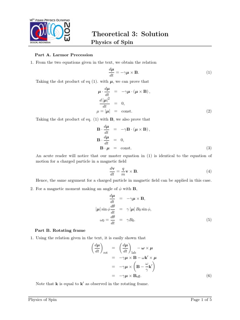Theoretical 3: Solution: Physics of Spin | PDF | Uncertainty Principle ...