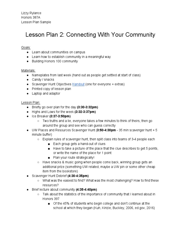 Lesson Plan 2 Connecting With Your Community | PDF | Behavior ...