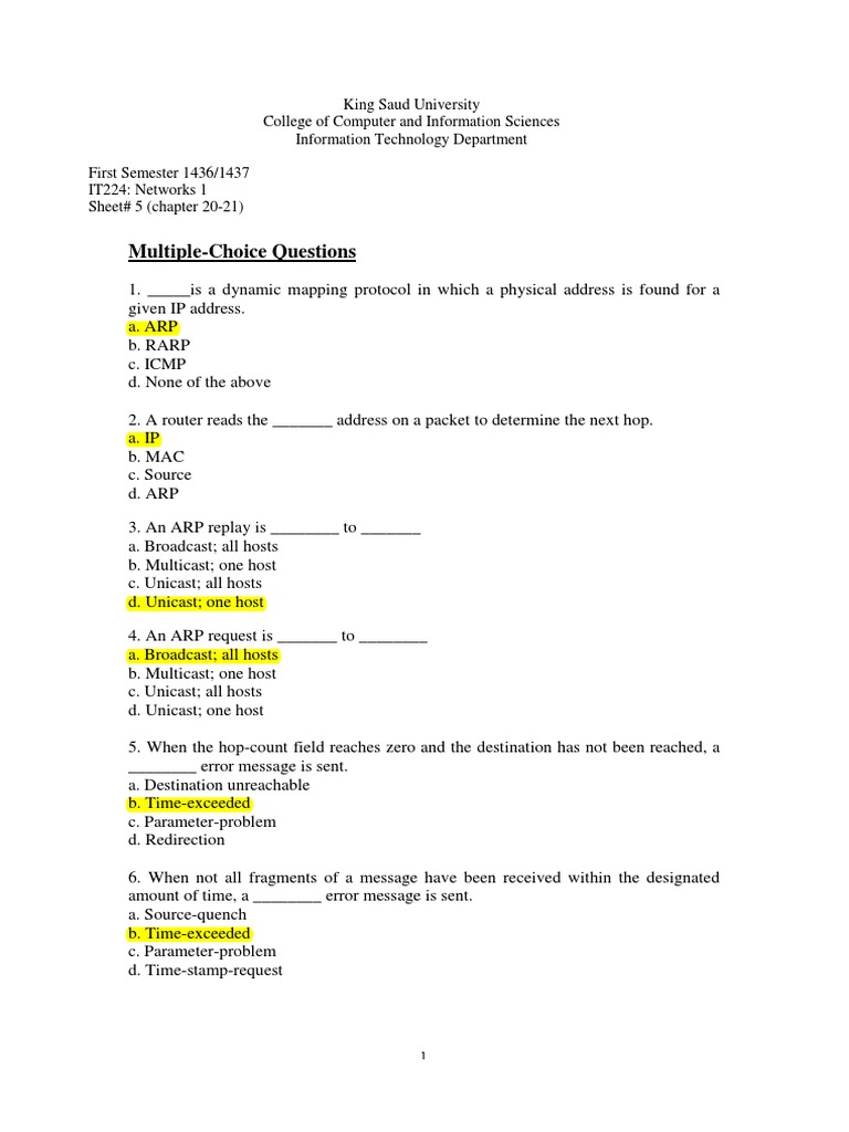 Multiple-Choice Questions | PDF | Internet Protocols | Computer Standards