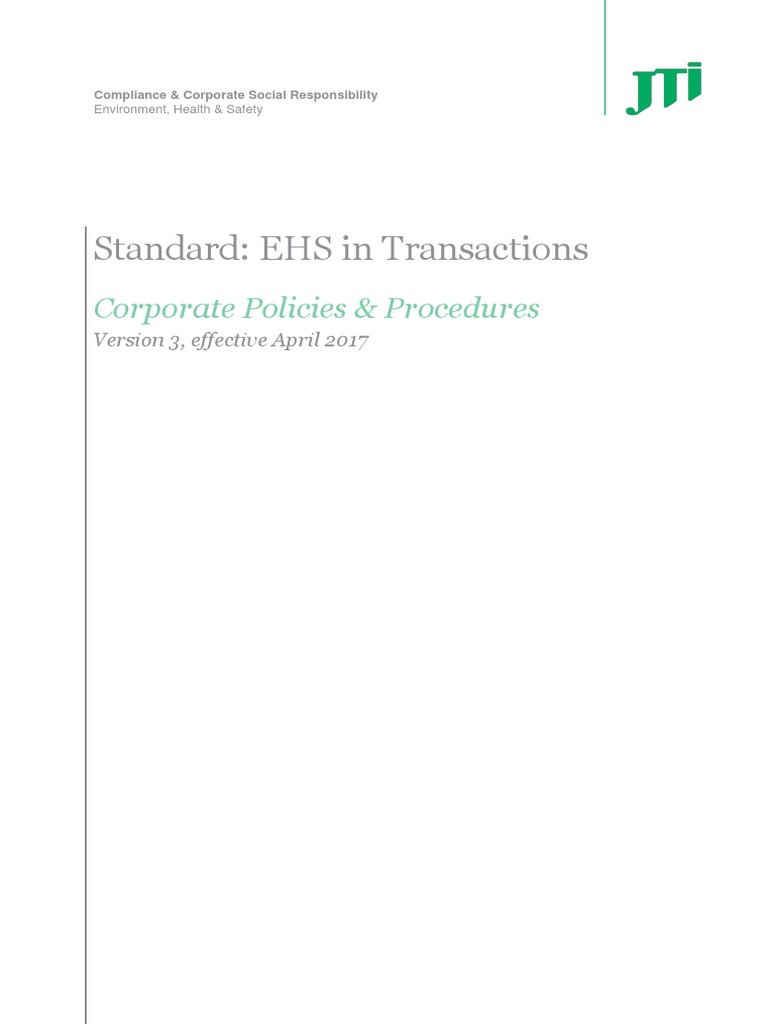 Standard: EHS in Transactions: Corporate Policies & Procedures | PDF ...