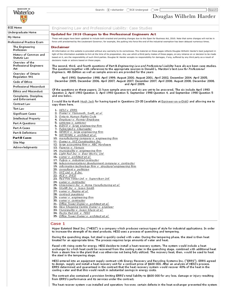 Engineering Law and Professional Liability Case Studies | PDF | Tort ...