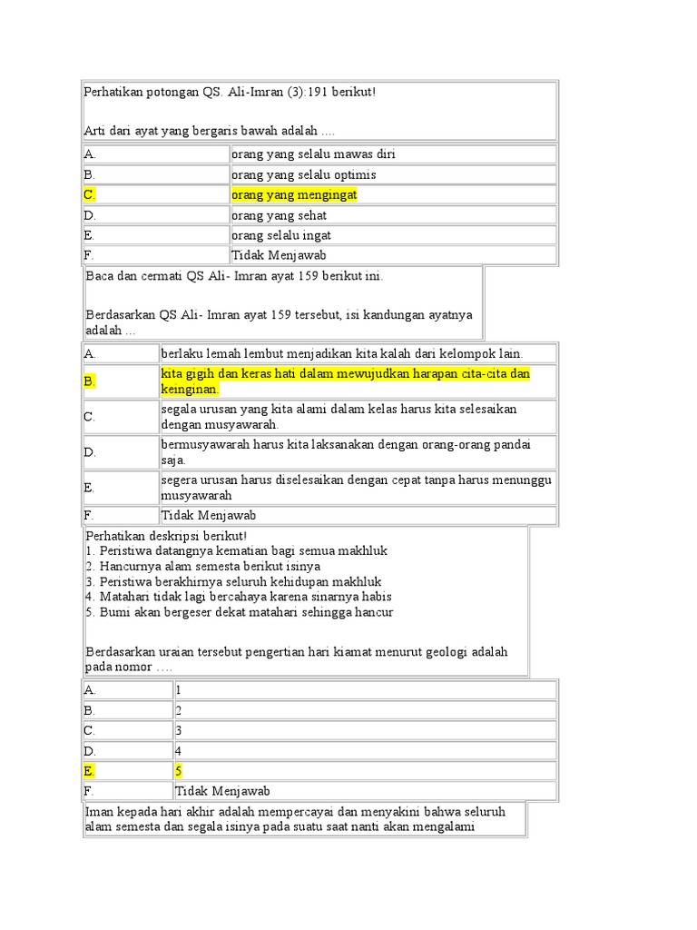 Soal N JWB AGAMA KELAS XII | PDF