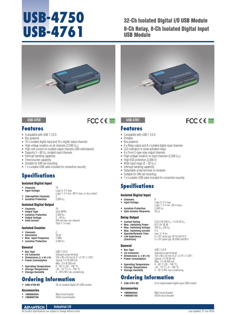 USB 4761 Datasheet | PDF | Relay | Usb