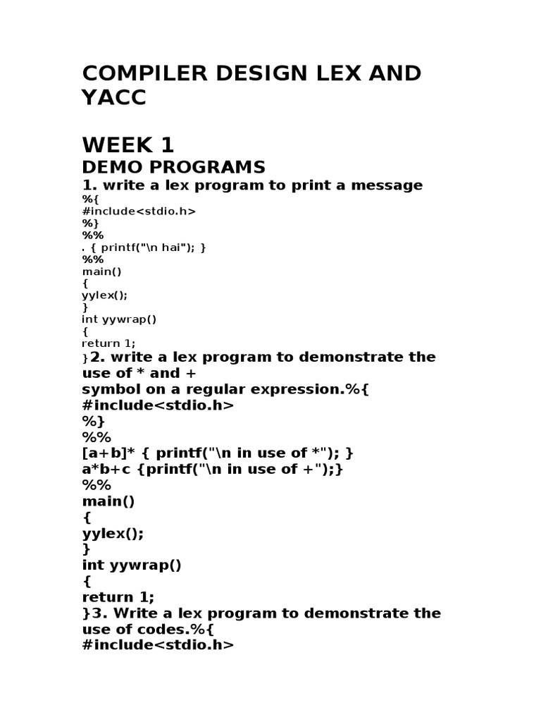 Compiler Design Lex and Yacc | PDF | Notation | Computer Programming