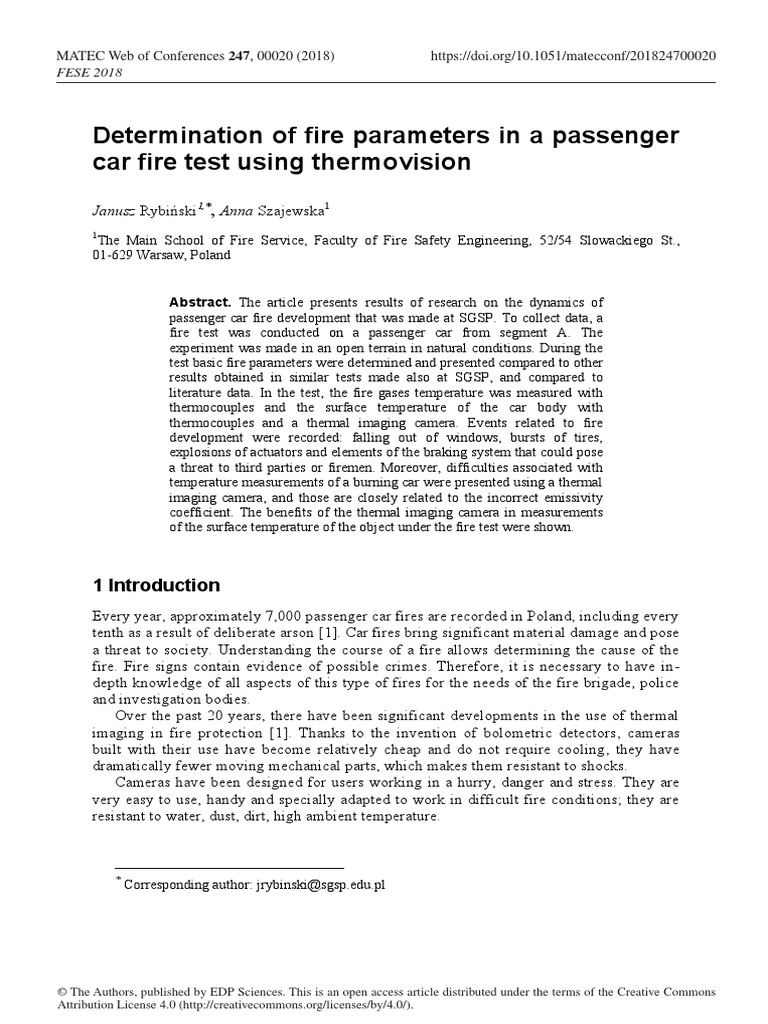 Determination of Fire Parameters in A Passenger Car Fire Test Using ...