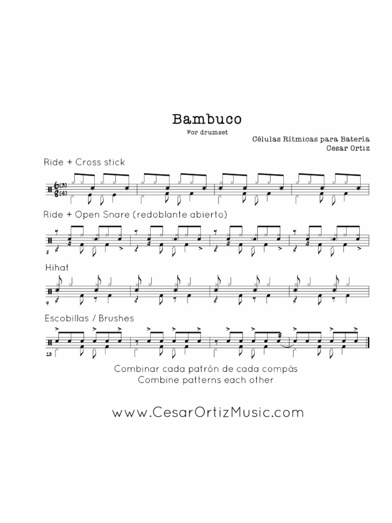 Bambuco, Células Rítmicas en Batería - Main Patterns and Variations For Drumset | PDF