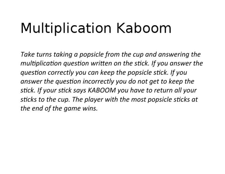 Multiplication Kaboom Game Rules | PDF | Cooking, Food & Wine