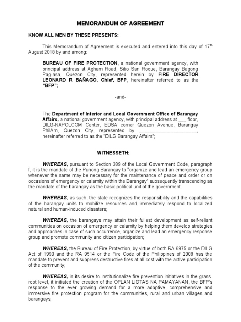 Memorandum of Agreement | PDF | Fire Safety | Public Safety
