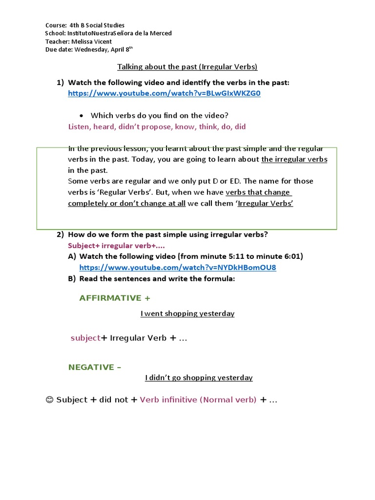 Irregular Verbs Lesson Plan | PDF | Verb | Linguistic Morphology