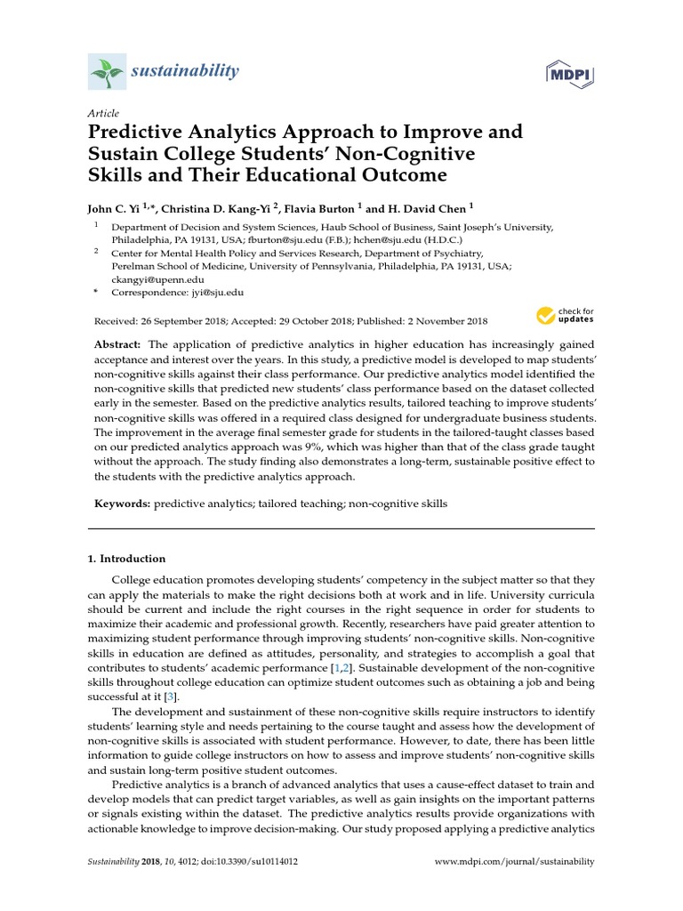 Predictive Analytics Approach To Improve and Sustain College Students' Non-Cognitive Skills and ...