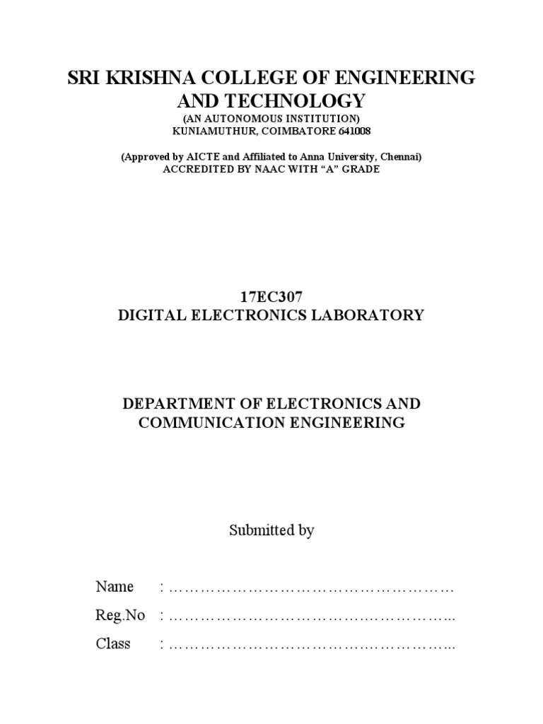 Digital Electronics Laboratory Front Pages | PDF