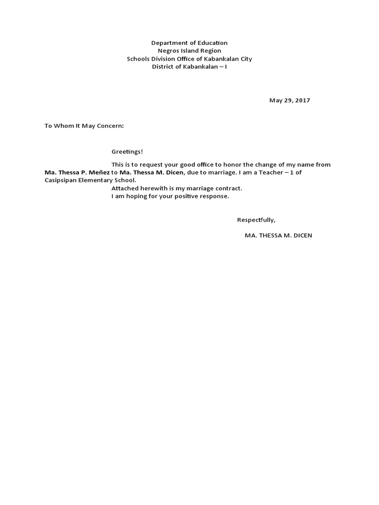 Letter Change of Name | PDF