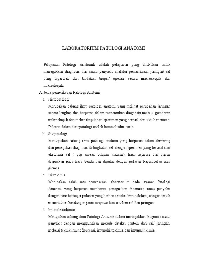 Pelayanan Laboratorium Patologi Anatomi | PDF