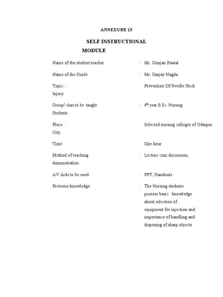 SIM On Needle Stick Injury by Gunjan Rawal | PDF | Injection (Medicine ...