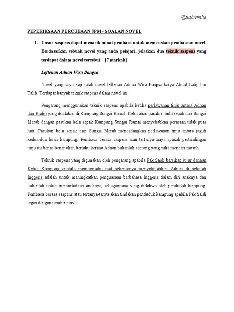 Soalan Percubaan SPM Novel 2 (Skema Jawapan) | PDF