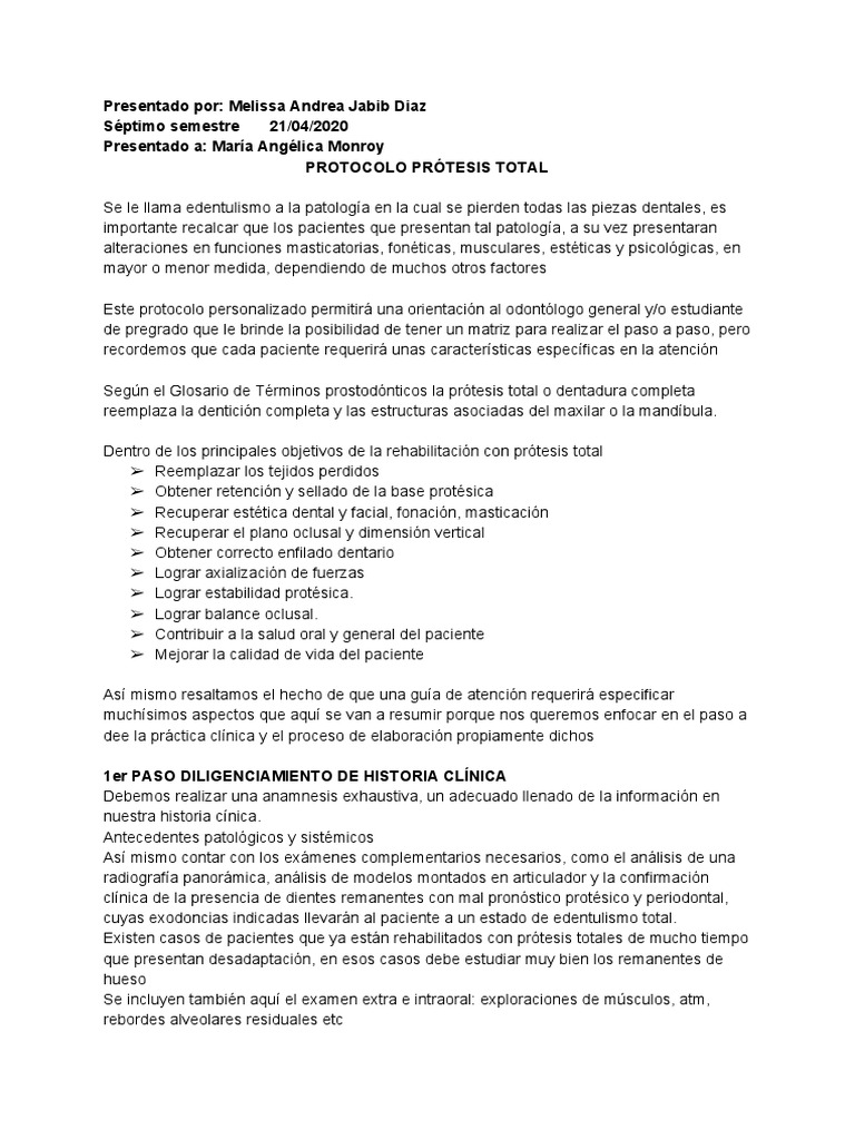 Protocolo Prótesis Total Meli PDF | PDF | Dentadura postiza | Anatomia ...