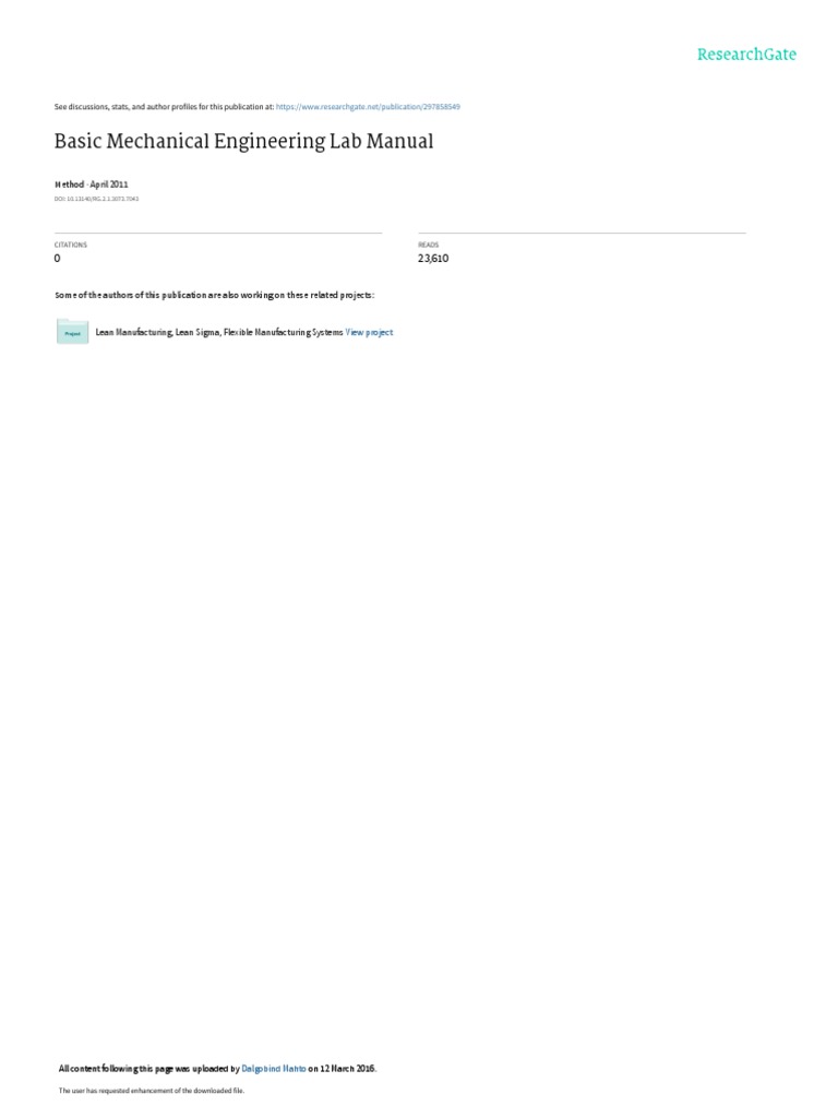 Basic Mechanical Engineering Lab Manual: April 2011 | PDF | Internal ...