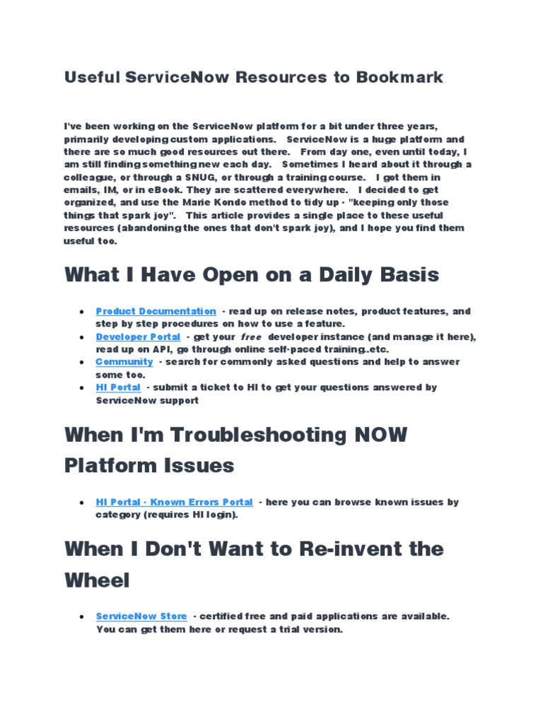 Useful ServiceNow Resources To Bookmark | PDF | Information Technology ...