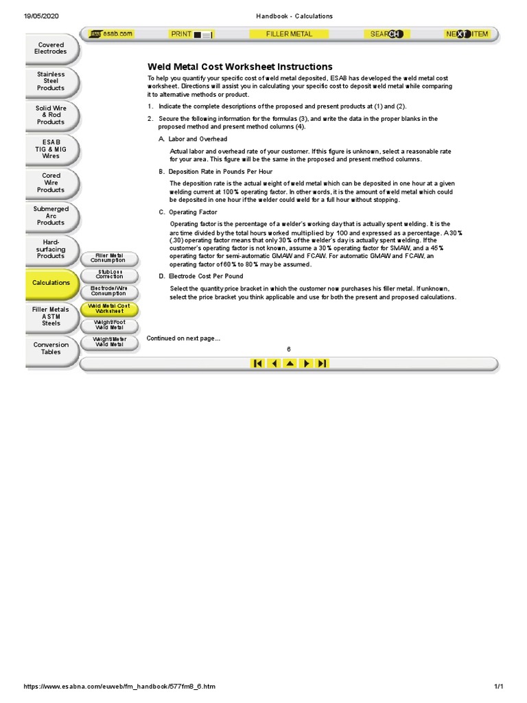 Weld Metal Cost Worksheet Instructions: Covered Electrodes | PDF ...