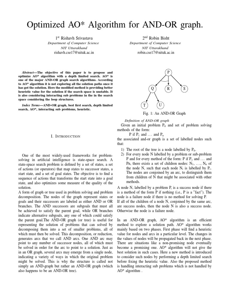 Optimized AO Algorithm For AND-OR Graph.: 1 Rishavh Srivastava 2 Robin ...