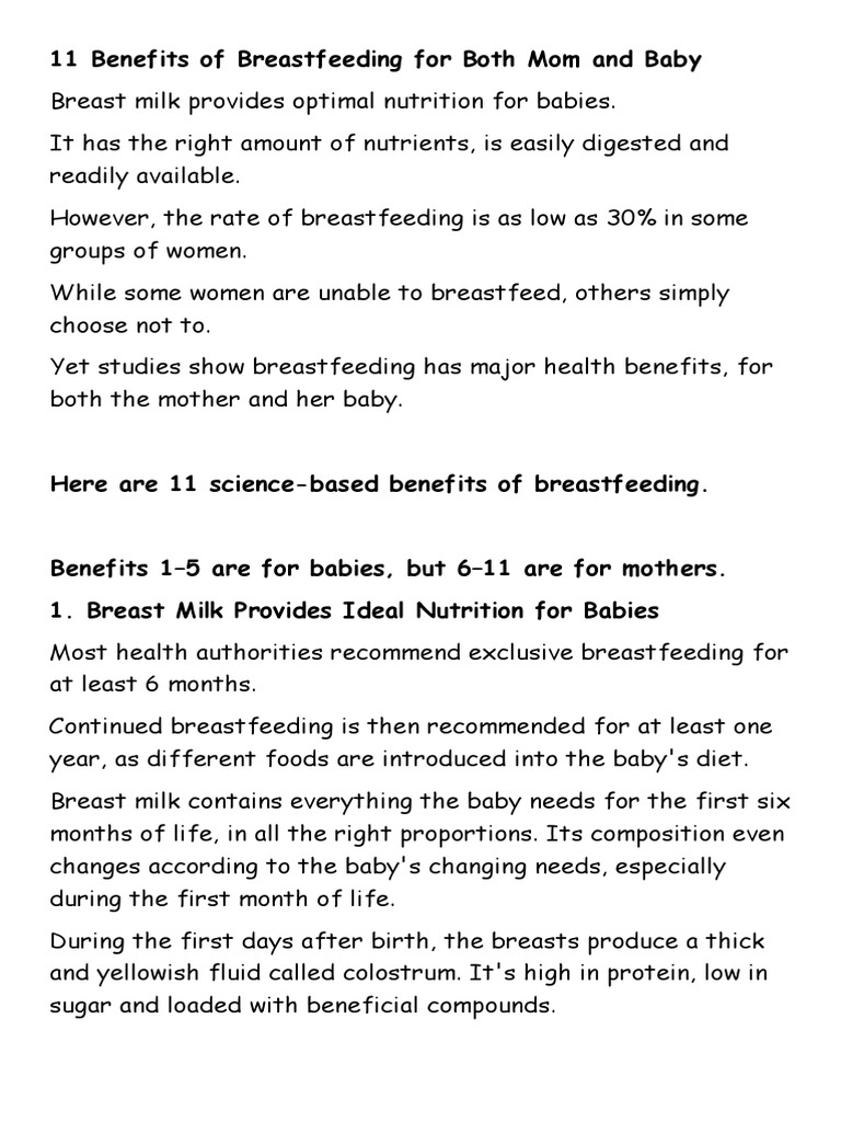 11 Benefits of Breastfeeding For Both Mom and Baby | PDF ...