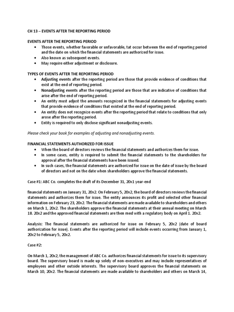 CH 13 - Events After The Reporting Period | PDF | Financial Statement ...