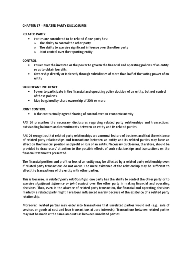 CH 17 - Related Party Disclosures | PDF | Subsidiary | Financial Statement
