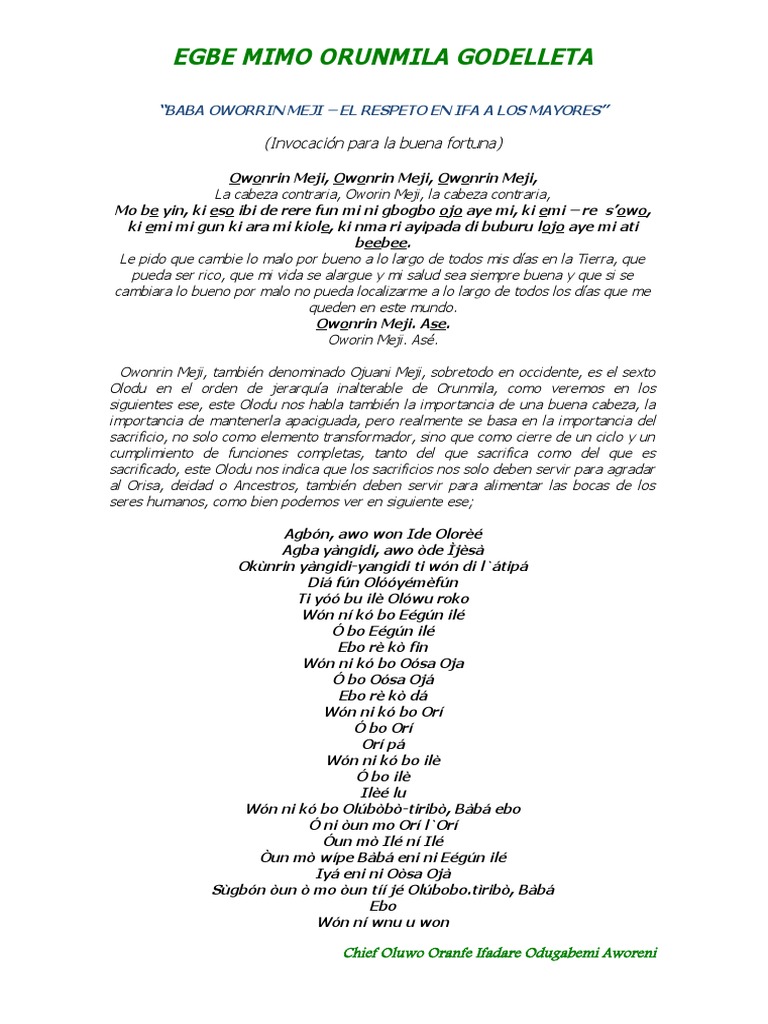 Baba Oworrin Meji - El Respeto en Ifa A Los Mayores | PDF | Santeria ...