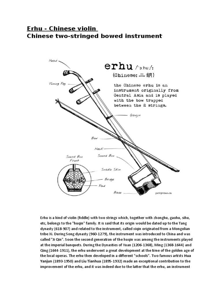 Erhu - Chinese Violin Chinese Two-Stringed Bowed Instrument | PDF ...