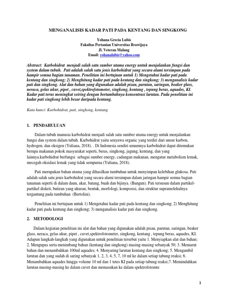 Menganalisis Kadar Pati Pada Kentang Dan Singkong | PDF