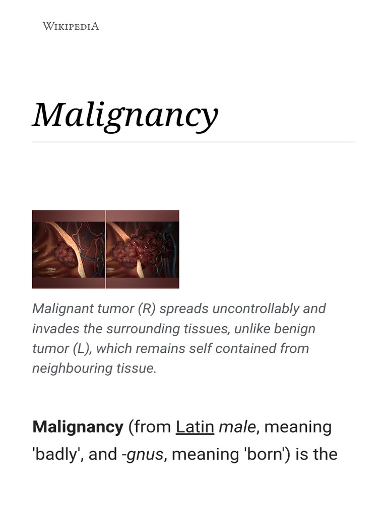 Malignancy: Malignancy (From Latin Male, Meaning | PDF