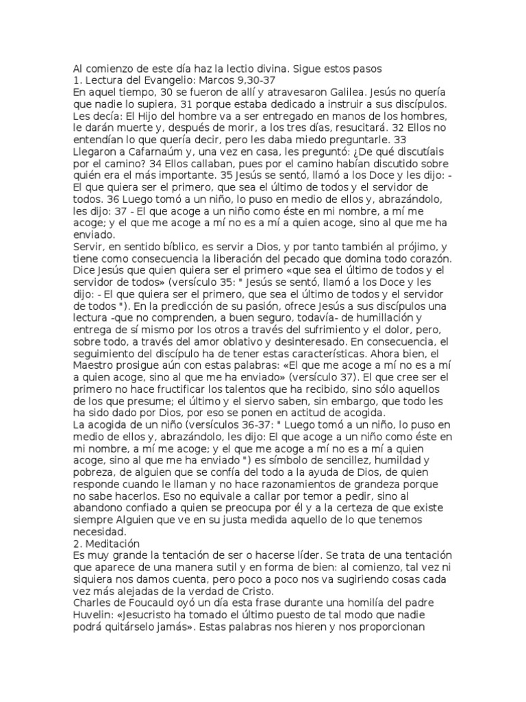 Marcos 9,30-37 2016 Lectio | PDF | Evangelio de Marcos | Jesús