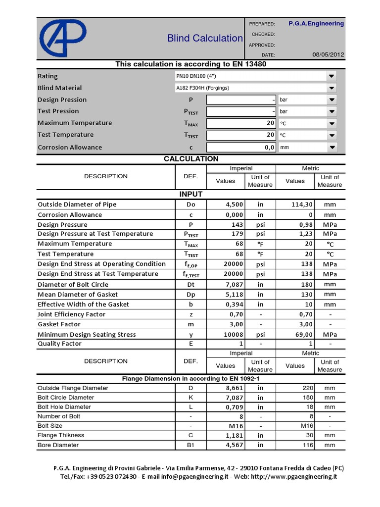 Blind Calculation: This Calculation Is According To EN 13480 | Download Free PDF | Pipe (Fluid ...