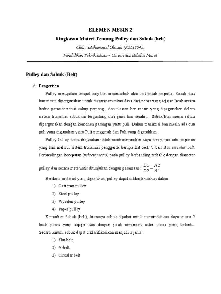 Panduan Pulley dan Sabuk Mesin | PDF | Teknologi & Rekayasa