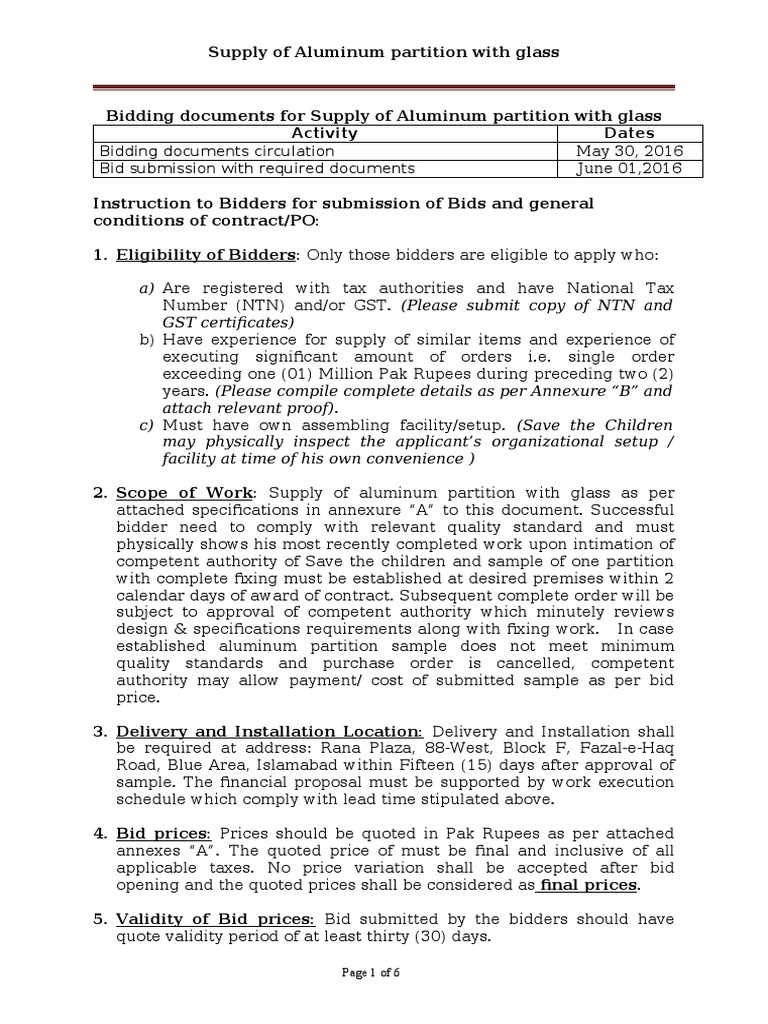 Aluminum and Glass Partition Bidding | PDF | Government | Business