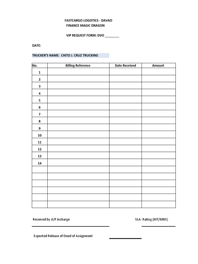FastCargo Logistics VIP Request Form | PDF