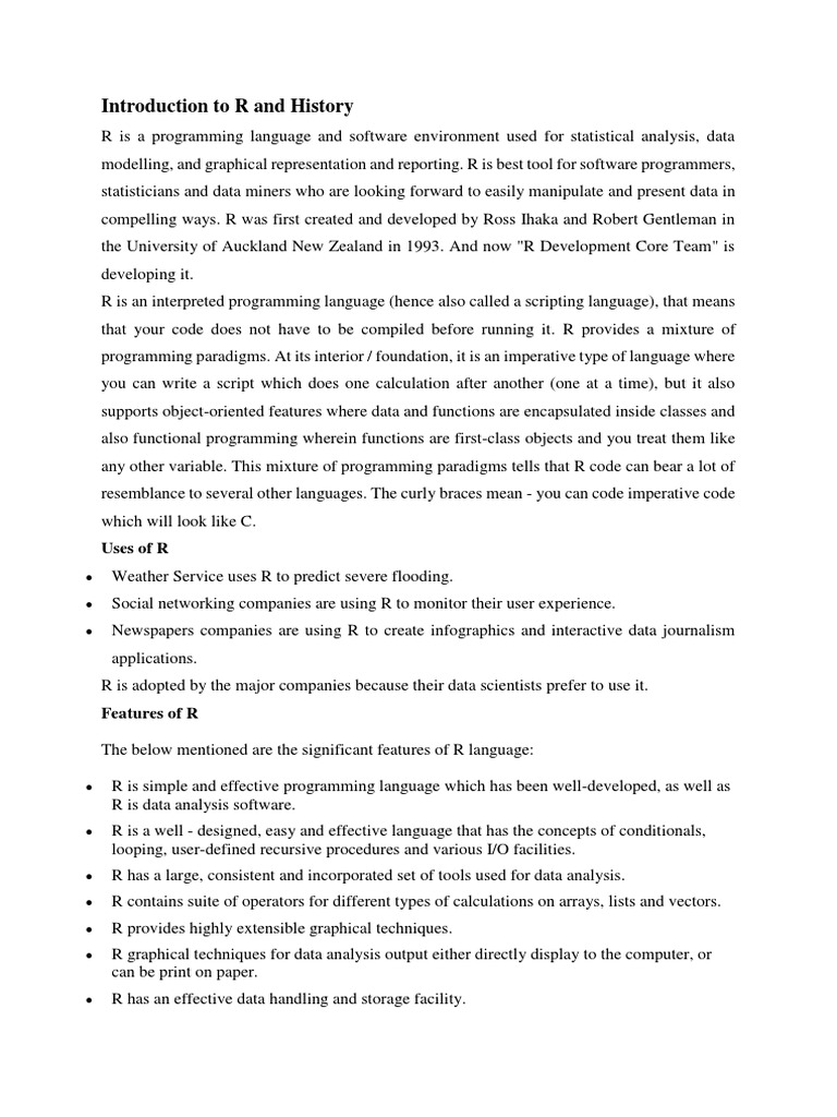 Introduction To R Pdf R Programming Language Computer Programming 