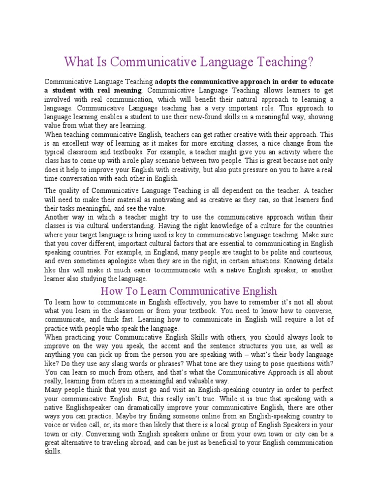 Communicative Language Teaching | PDF | Language Education | English ...
