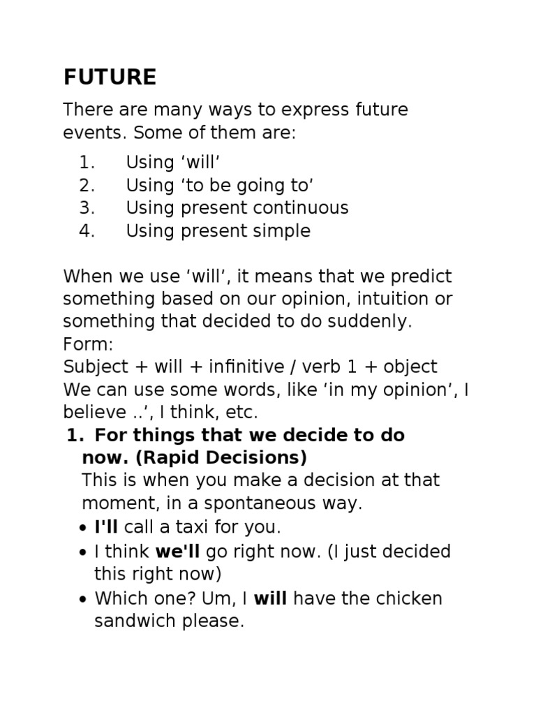 Future Tenses Explained: Usage Guide | PDF | Morphology | Linguistic ...