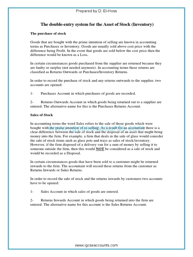Double Entry for Inventory Transactions | PDF | Debits And Credits ...