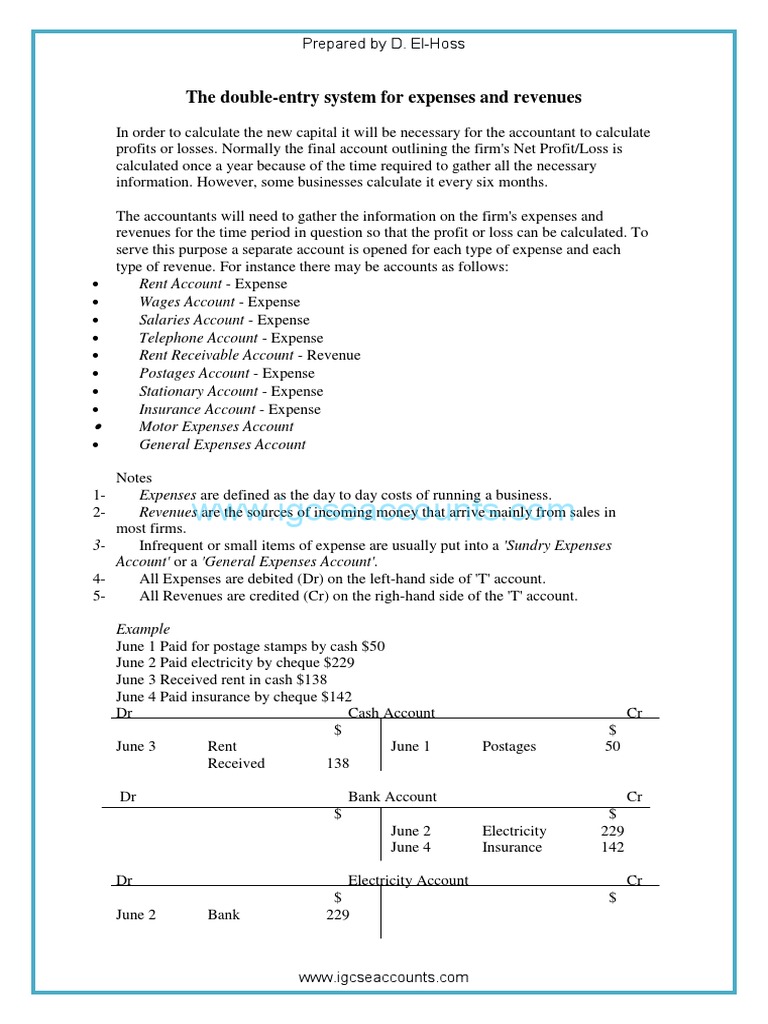 The Double Entry System For Expenses and Revenues | PDF | Debits And ...