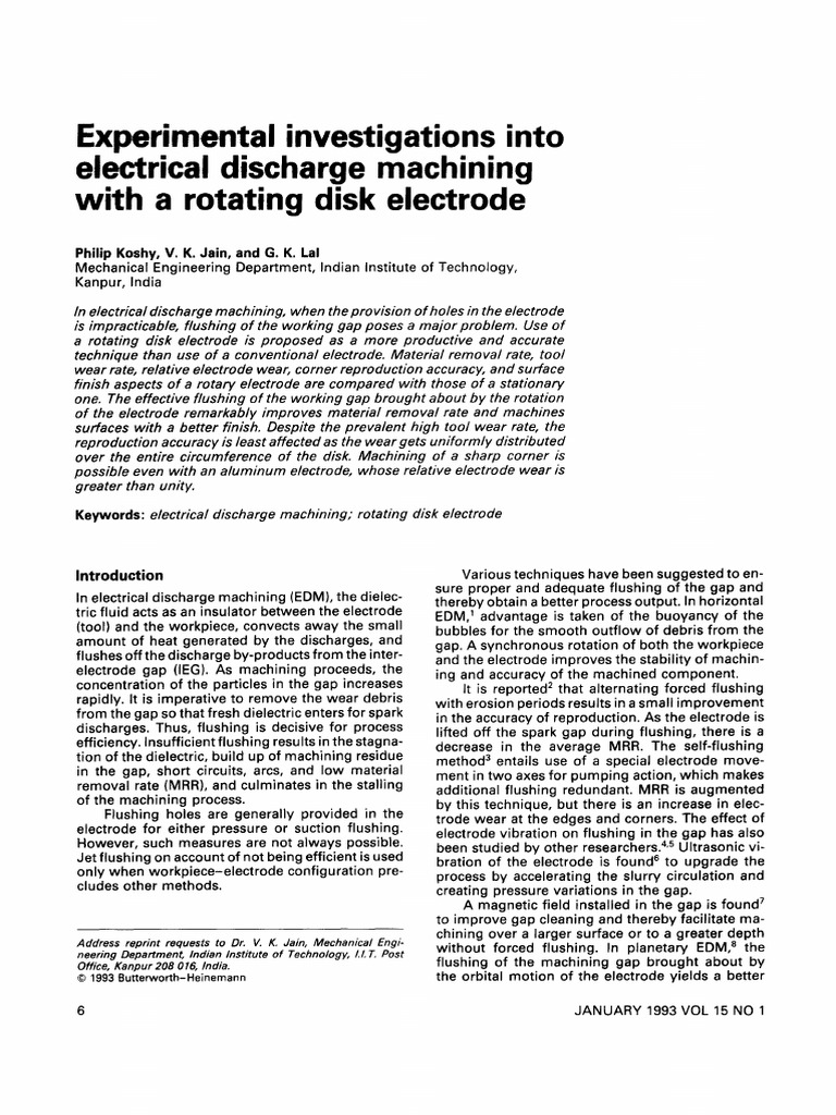 Experimental Investigations Into Electrical Discharge Machining With A ...